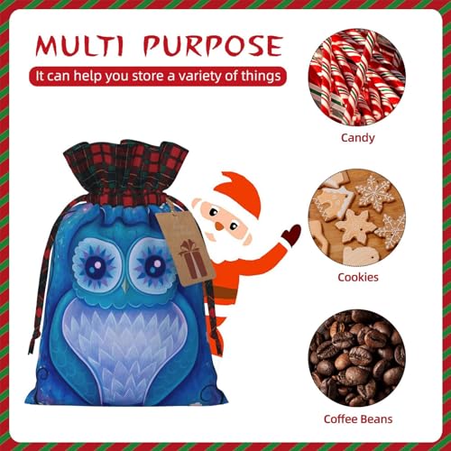 MARXAN Blue Owl Printing Christmas With Drawstring Fabric Gift Bag Linen Bundle Gift Bag Storage Bag Gift Bags With Drawstrings Suitable For Christmas Party Gift Packaging