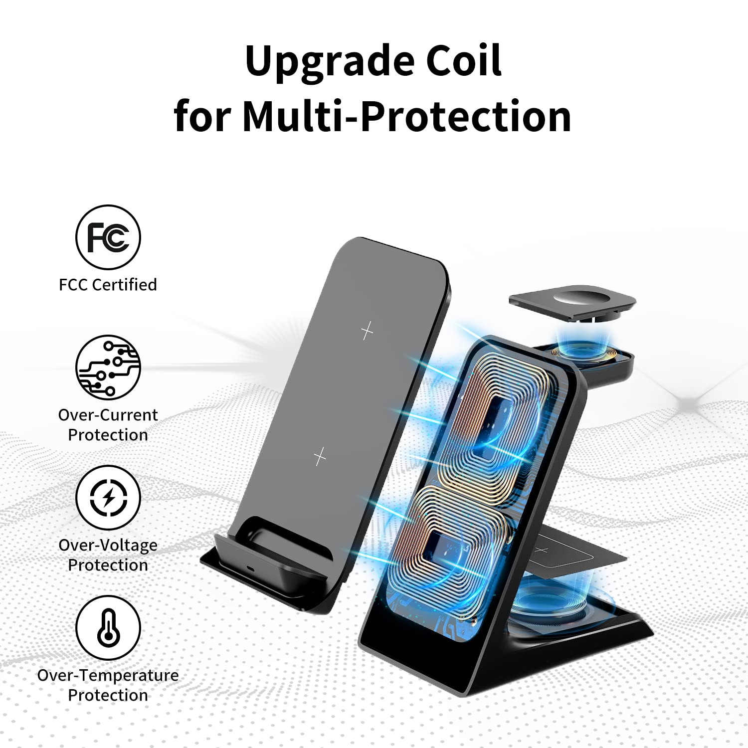 Wireless Charging Station for Apple Products - Thick Case Friendly 3 in 1 Wireless Charger Stand for iPhone 14 13 12 11/Apple Watch/Airpods, (Adapter Included)