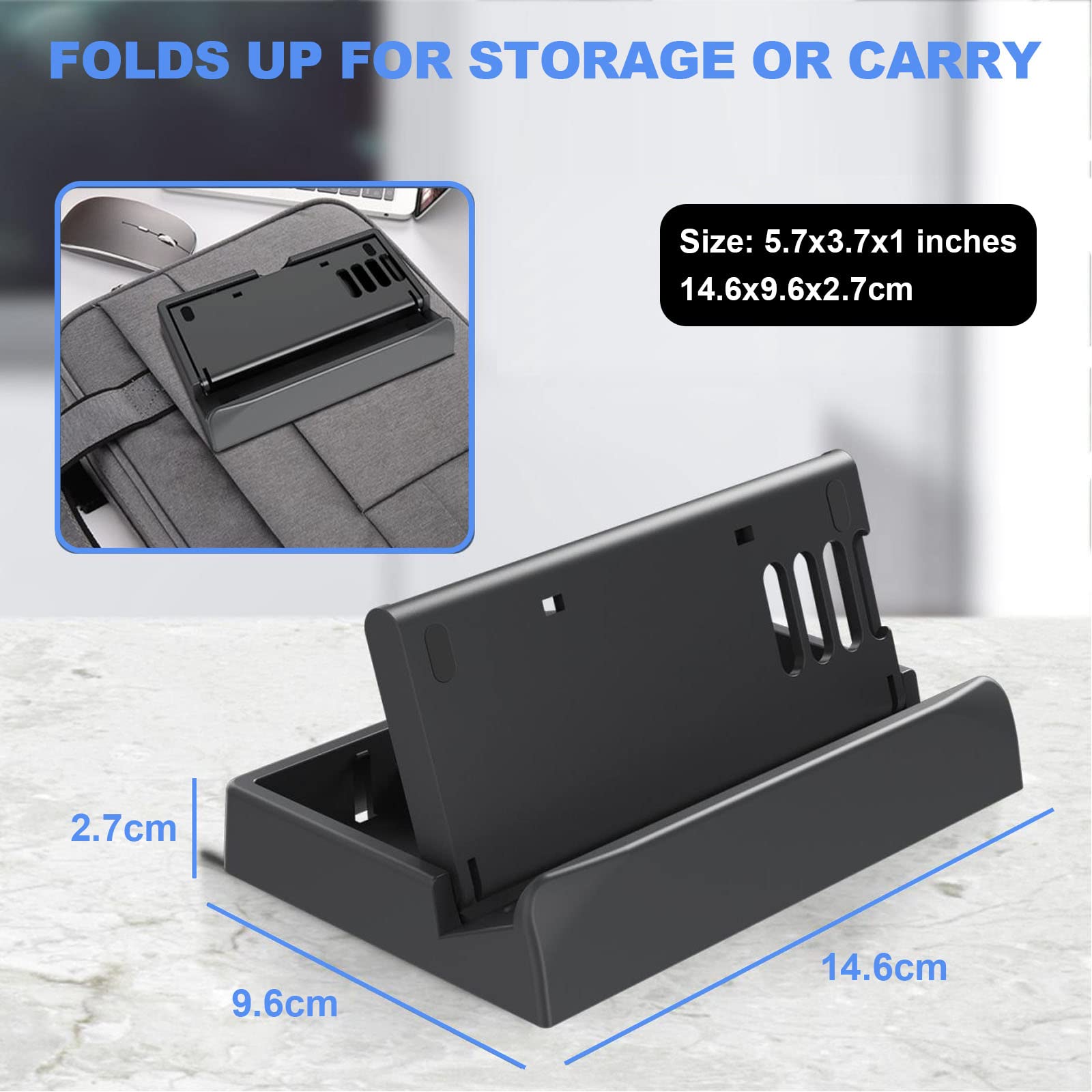 Tangaroa Stand for Switch & Steam Deck - Adjustable Foldable Steamdeck Accessories Holder Stand with Anti-Slip Silicone Pad, Fit Steam Deck, Switch and Mobile Phones (Black)