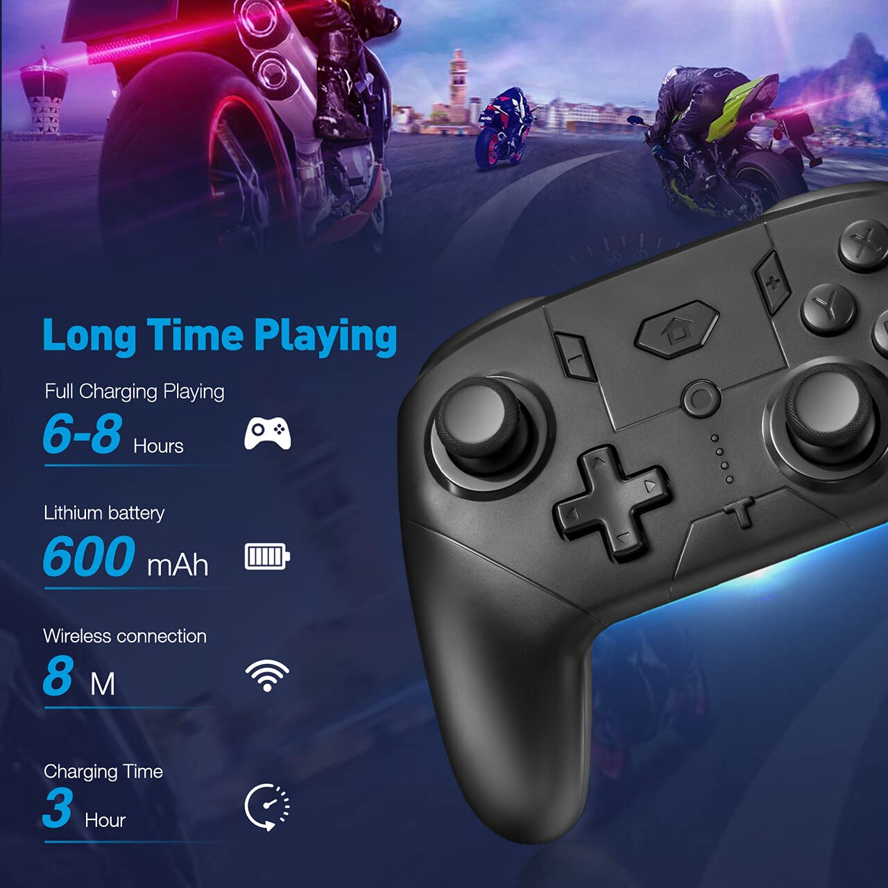 Powerextra Wireless Controller for Nintendo Switch, Bluetooth Controller, Game Controller for Nintendo Switch Lite, Support Switch/Lite/PC/ PS3/ Android Gaming Joystick Handle