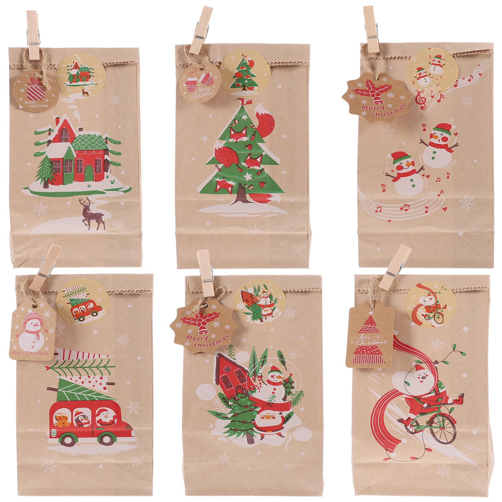 LUOZZY Bags Kraft Paper Xmas Cookies Bags Christmas Countdown Paper Bags Party Accessories