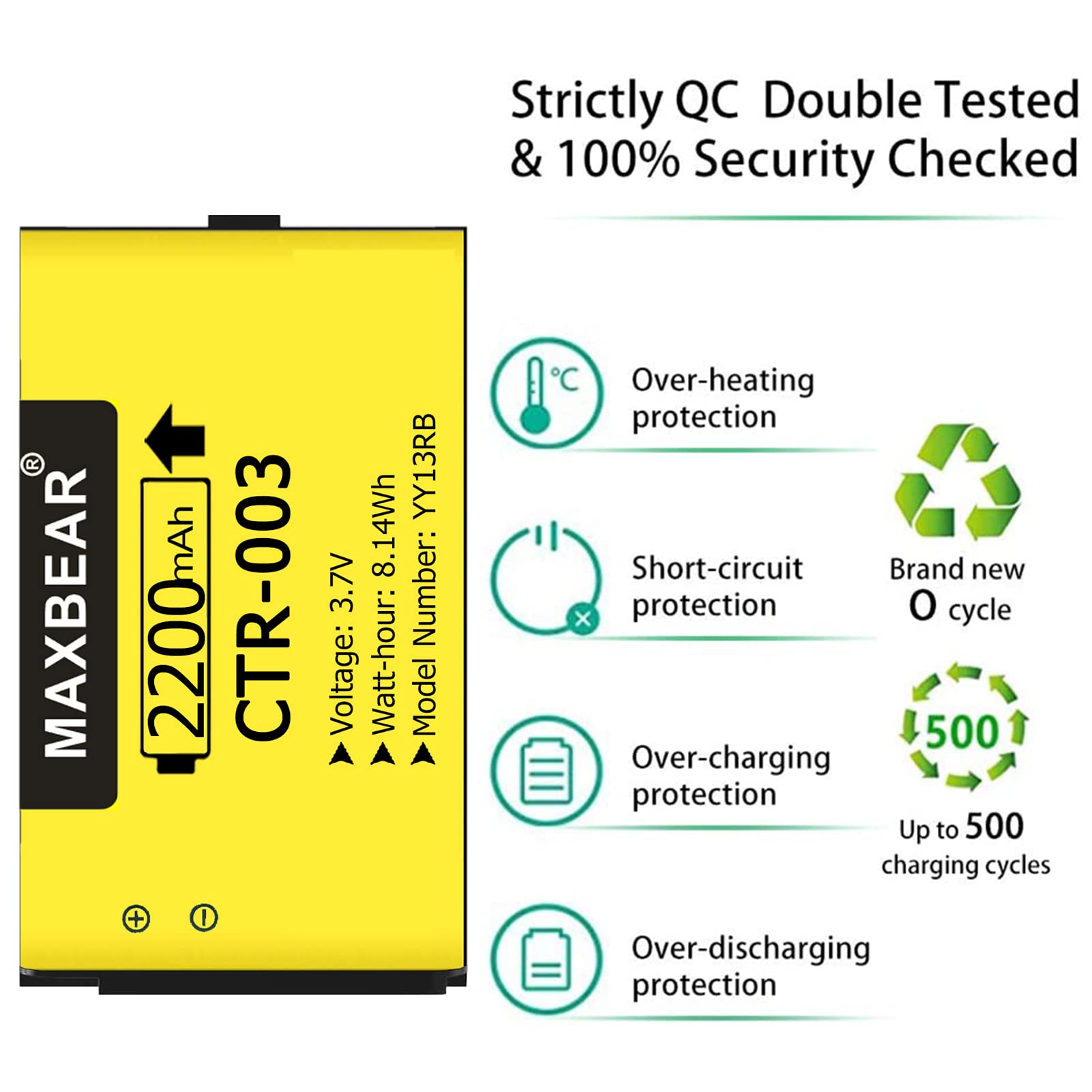 MAXBEAR CTR-003 Battery, (Upgraded) 2200mAh Li-ion New 0 Cycle Internal Replacement Battery for 3DS New 2DS XL 2DS Game Console with Repair Tool Kit