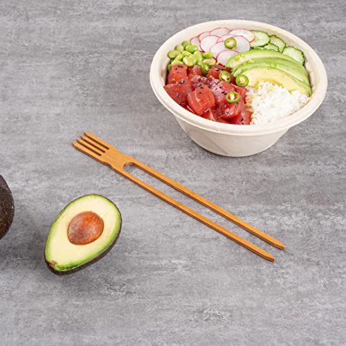 Restaurantware 10 Inch All-In-One Chopsticks With Fork 100 Multi-Functional Chopstick Utensil Combo - Durable Sustainable Bamboo Fork Chopsticks For Home Travel Or Take Out