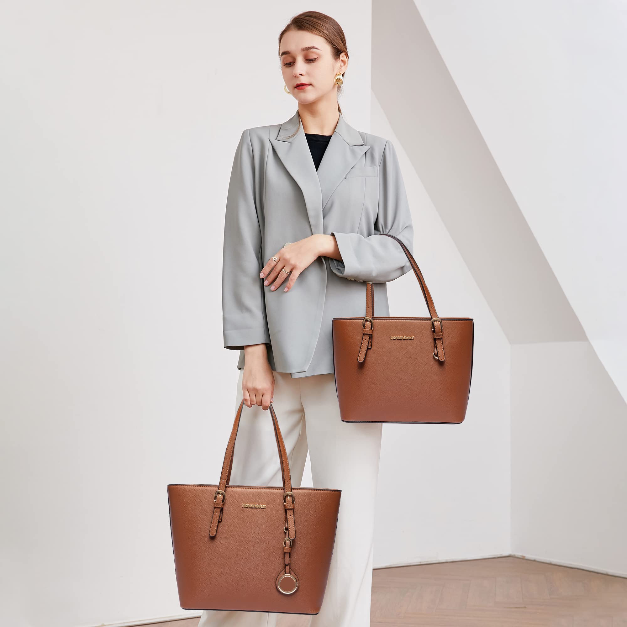 Montana West Tote Handbag for Women Vegan Leather Shoulder Bag Large and Medium 2PCS Purses Set MWC2-G030BR