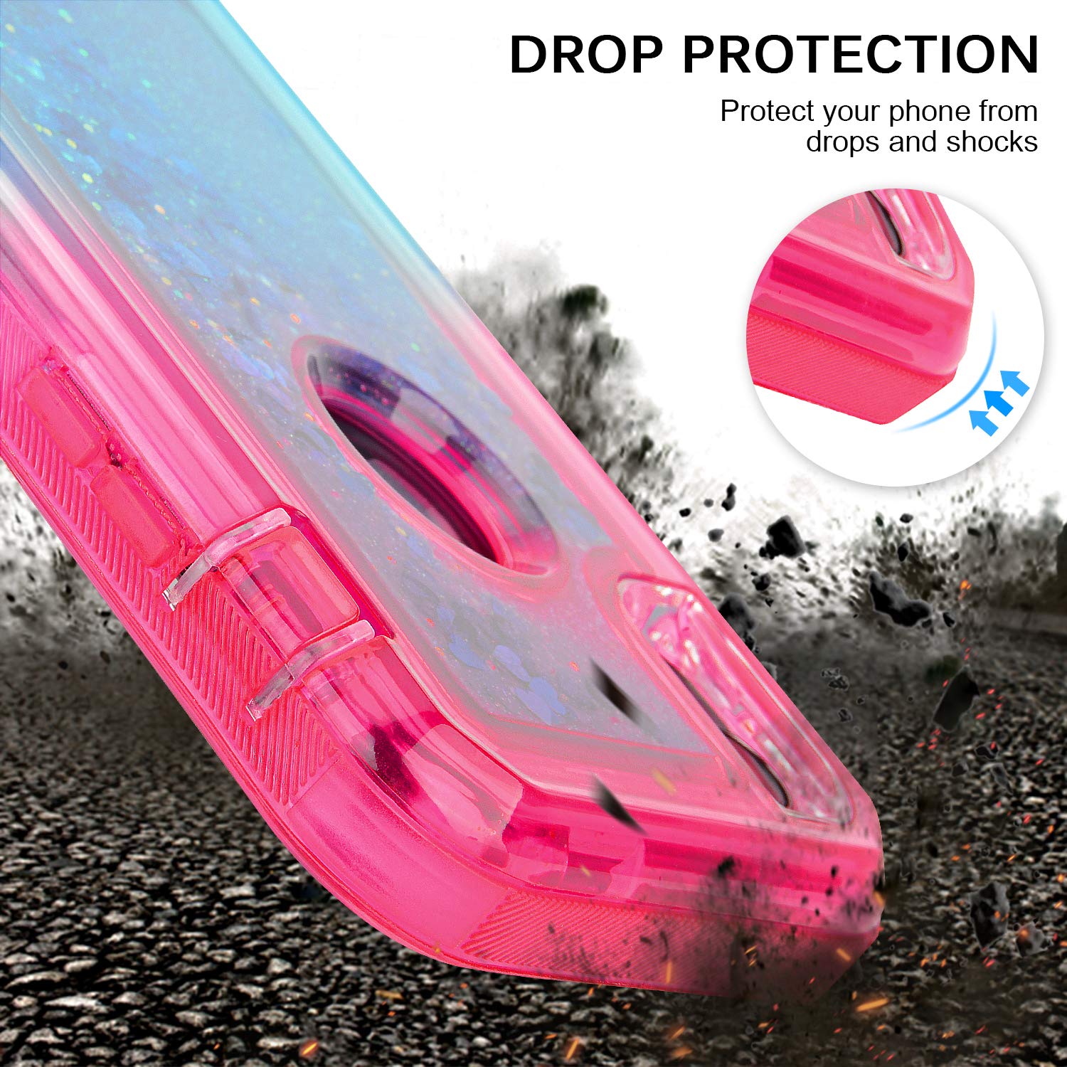 MAXCURY Glitter iPhone XR Case, Defender Flowing 3D Liquid Quicksand Heavy Duty Shockproof Case Hard PC + Gradient TPU Bumper Cover for iPhone XR in 6.1 Inch. (Pink/Blue)