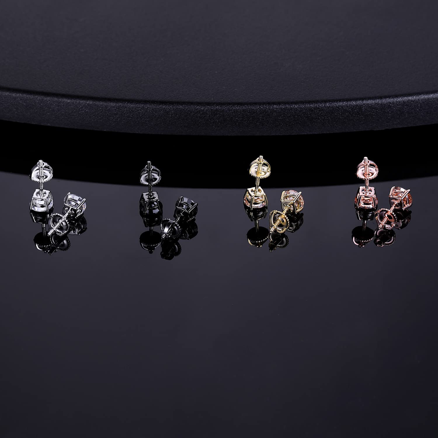 Pack of Screw Back Earrings 18K Gold Plated Cubic Zirconia Rainbow CZ Simulated Diamond Studs for Women Men Hypoallergenic for Sensitive Ears Helix Piercing Post