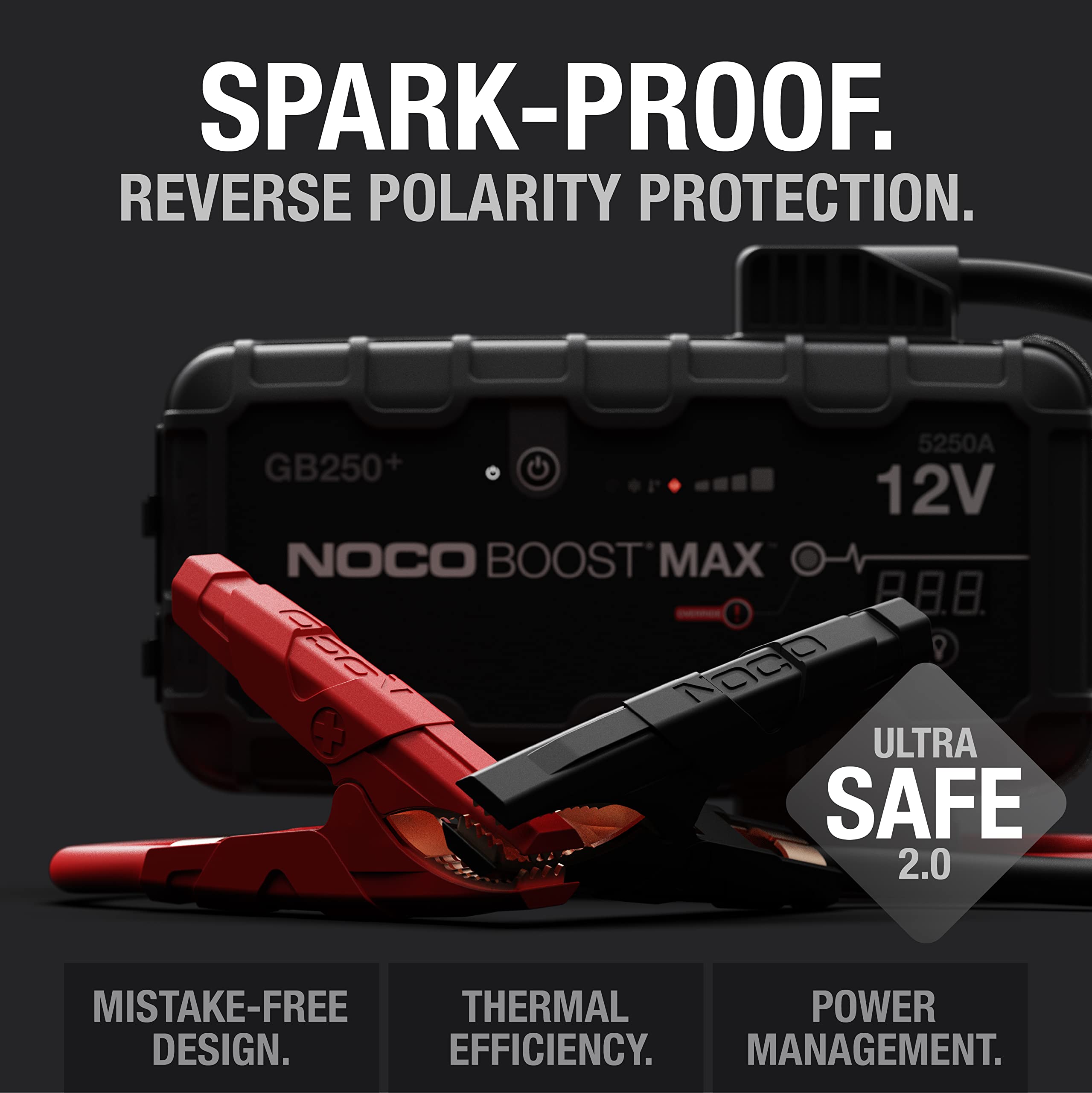 NOCO Boost Max GB250 5250 Amp 12-Volt UltraSafe Portable Lithium Jump Starter Box, Battery Booster Pack, and Commercial Jumper Cables for Gasoline and Diesel Engines Up to 16-Liters