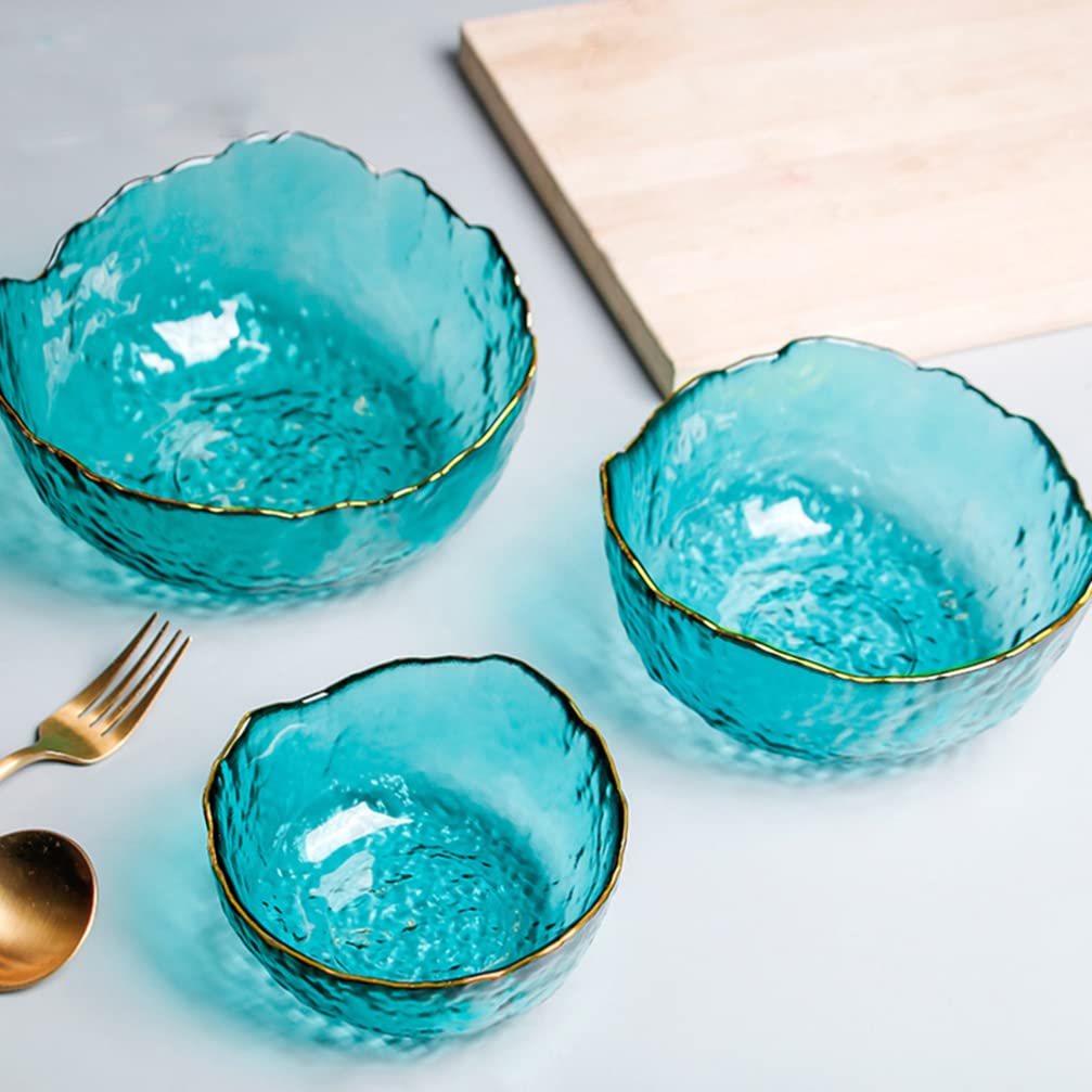 PRETYZOOM Glass Dessert Bowls Salad Bowls Mixing Bowls Noodle Bowls Irregular Shape Serving Bowls for Kitchen Prep Fruit Pasta Popcorn Cereal Snack 13cm ( Green )