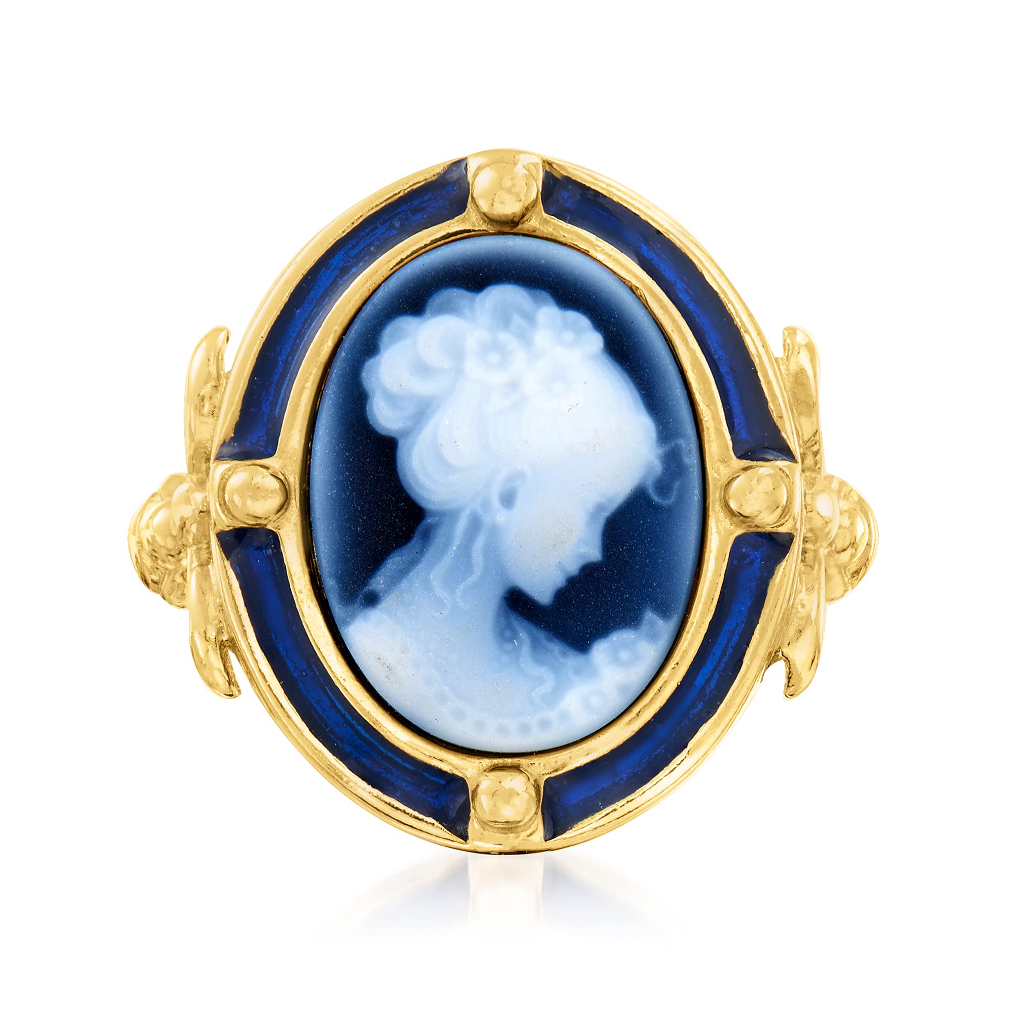 Ross-Simons Italian Blue Agate Cameo Ring With Blue Enamel in 18kt Gold Over Sterling. Size 7