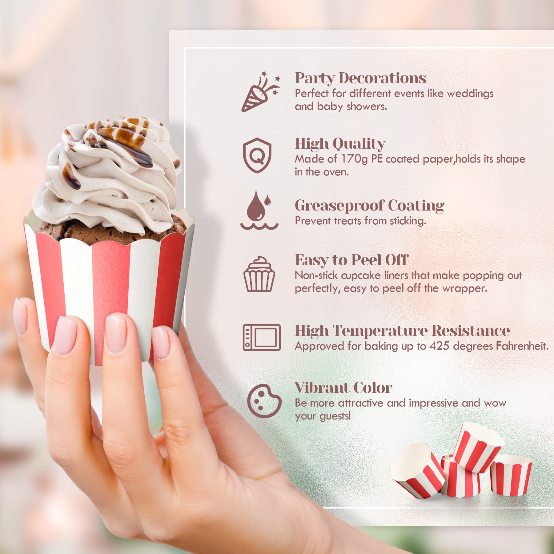 TRUSBER Cupcake Liners for Baking, 100PCs Nonstick Red and White Baking Cups Pastry Muffin Wrapper Paper Cases Baking Cups for Popcorn Cupcake, Great for Party Decoration, No Baking Tray Needed