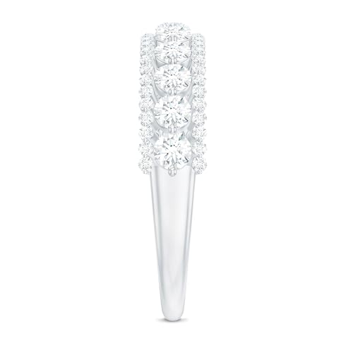 Rosec Jewels Certified Moissanite Wedding Band Ring for Women, Lab Grown Diamond Moissanite Half Eternity Ring (D-VS1 Quality), 14K White Gold, Size:US 8.00