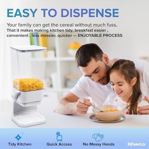 POWERLIX 2pc Cereal Dispenser Countertop (5.5 L), Cereal Storage Container, Organization Container for Kitchen, Food Dispenser for Rice, Pasta, Grains, Nuts, Candies, Oatmeal, Snacks (White)