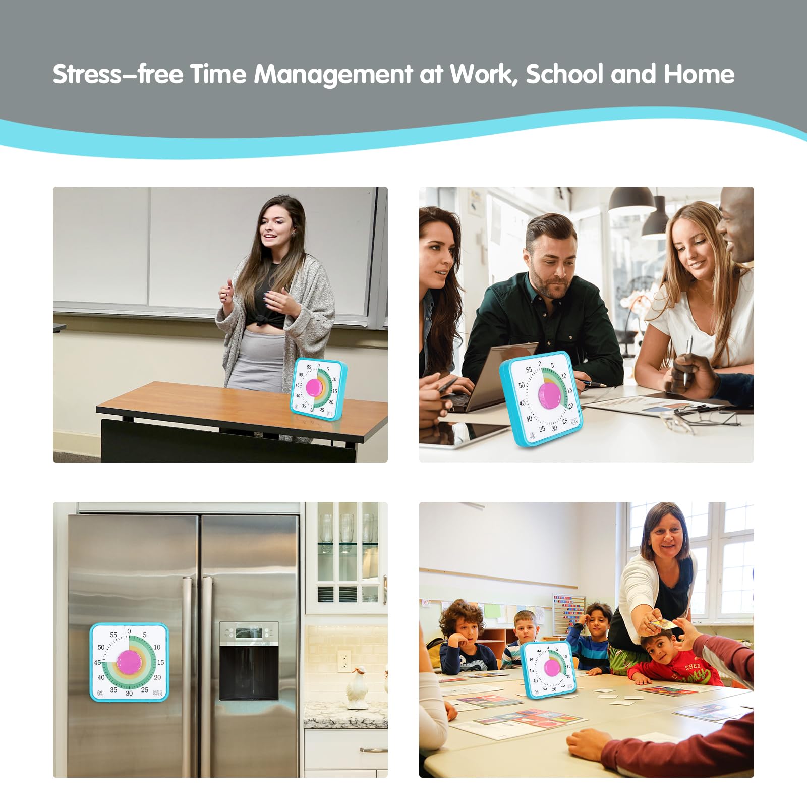 TWENTY5 SEVEN Countdown Timer 7.5 inch; 60 Minute 1 Hour Visual Timer β Classroom Teaching Tool Office Meeting, Mechanical Countdown Clock for Kids Exam Time Management Magnetic, Colorful
