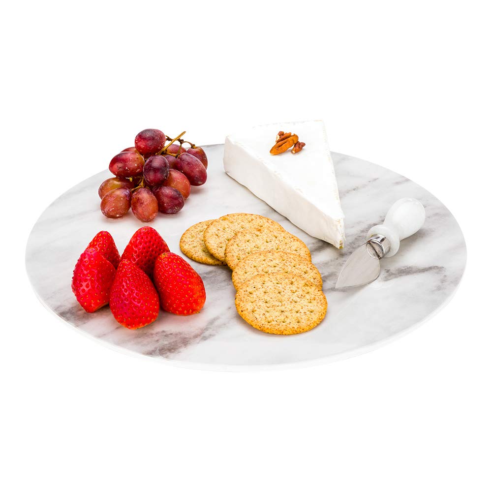 Restaurantware Voga 13 Inch Serving Tray 1 Round Outdoor Tray - Faux Marble Dishwasher-Safe White Melamine Platter Tray For Meals Appetizers And Snacks Shatterproof