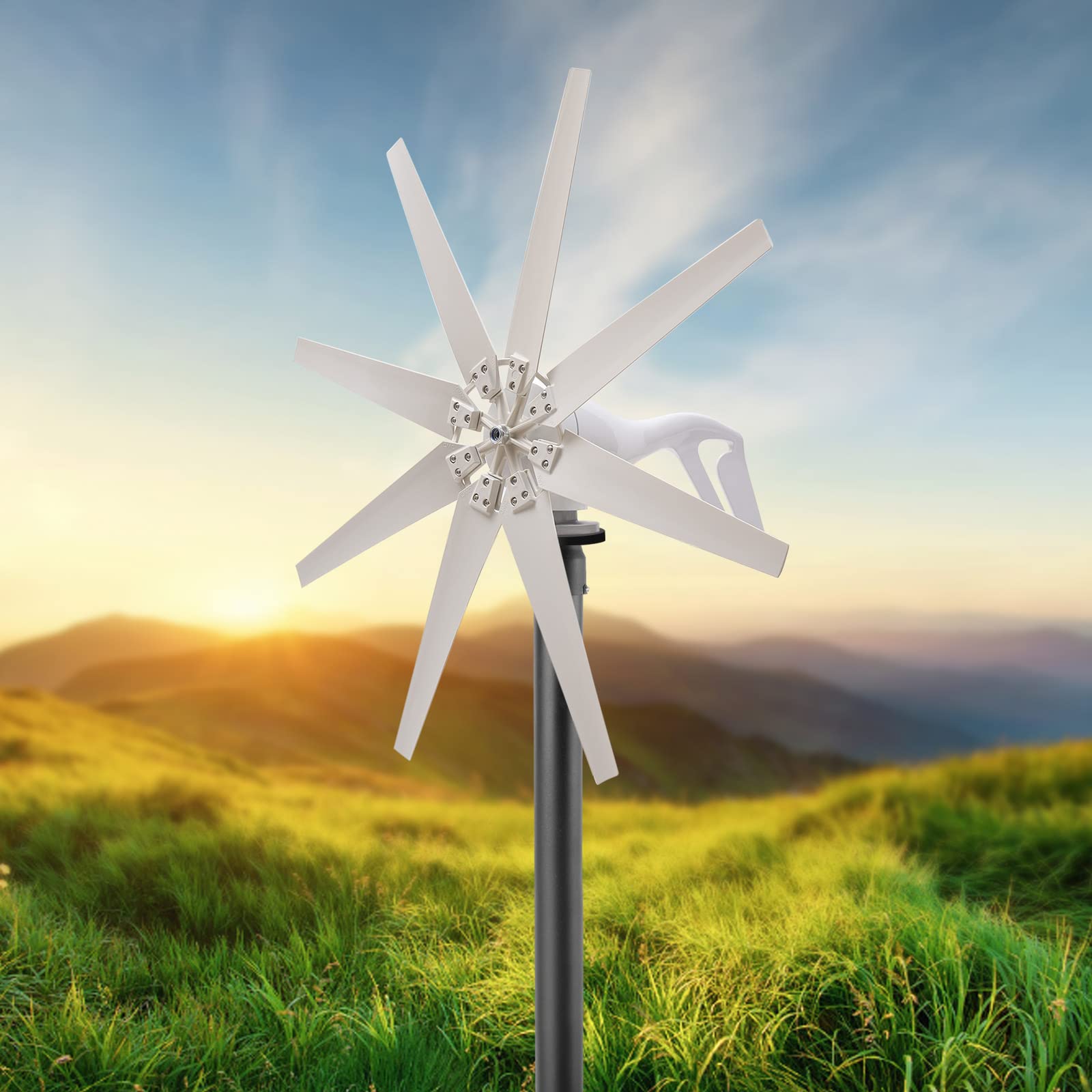 MANULOOT Wind Turbine Generator 600W 8-Blade Wind Power Generator, 12V Wind Turbine Generator Kit for Marine, RV, Home Windmill Generator Kit, Wind Power Generator| US Stock