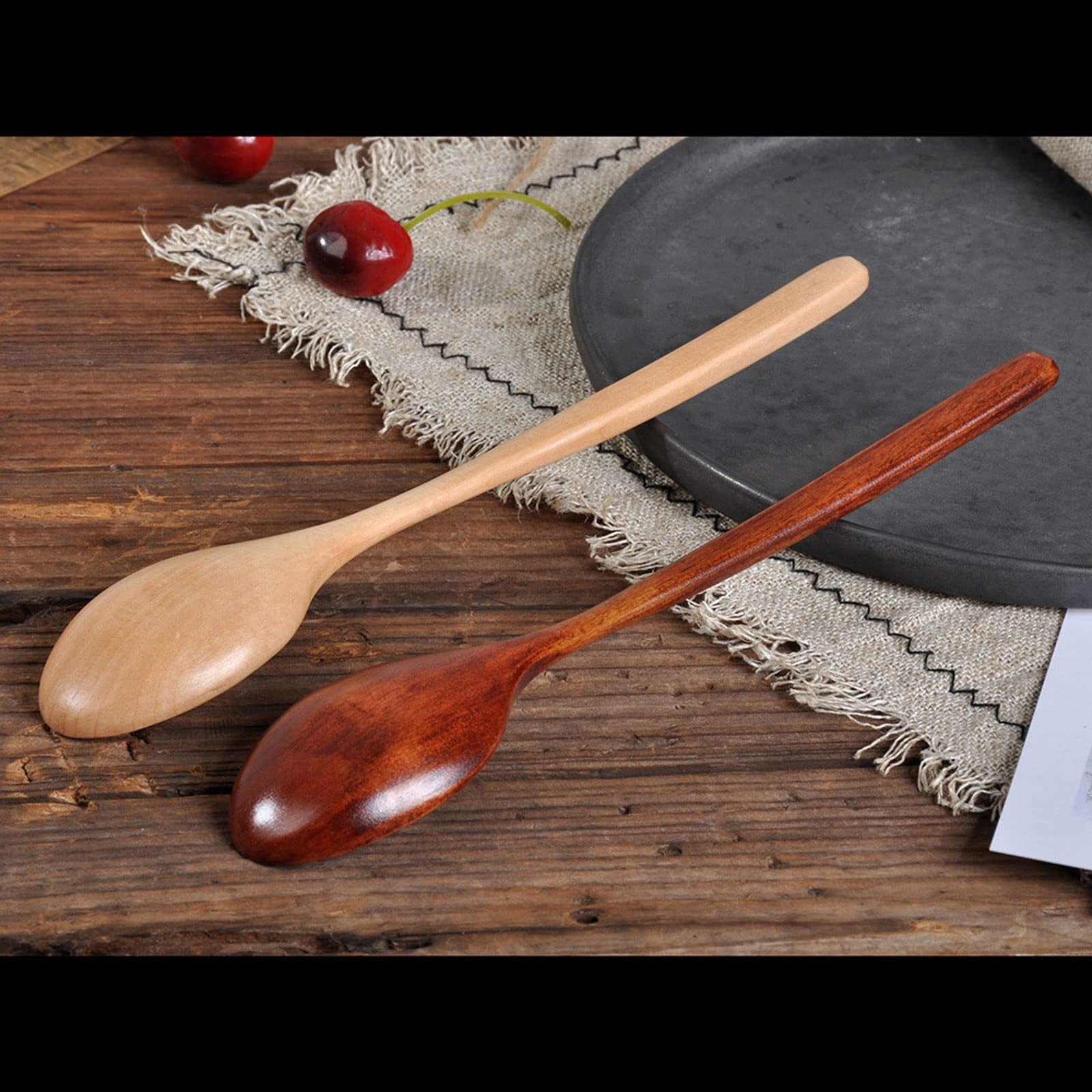MABSSI Wooden Spoon Fork Kitchen Cooking Utensil Tools Soup-Teaspoon Kitchen Cooking Dining Soup Tea Honey Coffee Utensil Tools (Color : Beige)