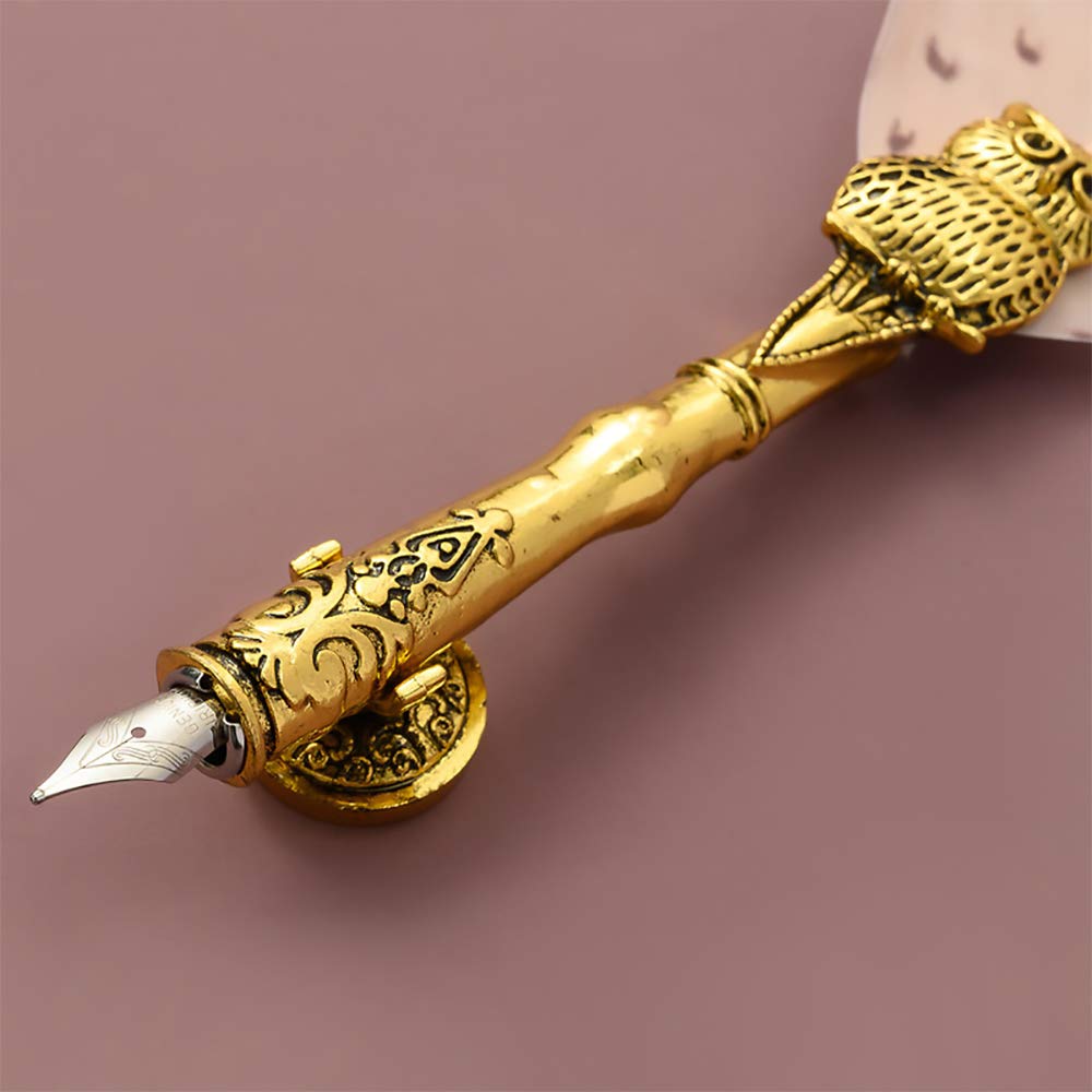 Owl Calligraphy Quill Pen Ink Set, Antique Feather Dip Pen Kit Writing Quill Storage Ink Dip Pen Gift Set Calligraphy dip Pen Ink Pens for Beginners, Student, Scholar (typle 2)