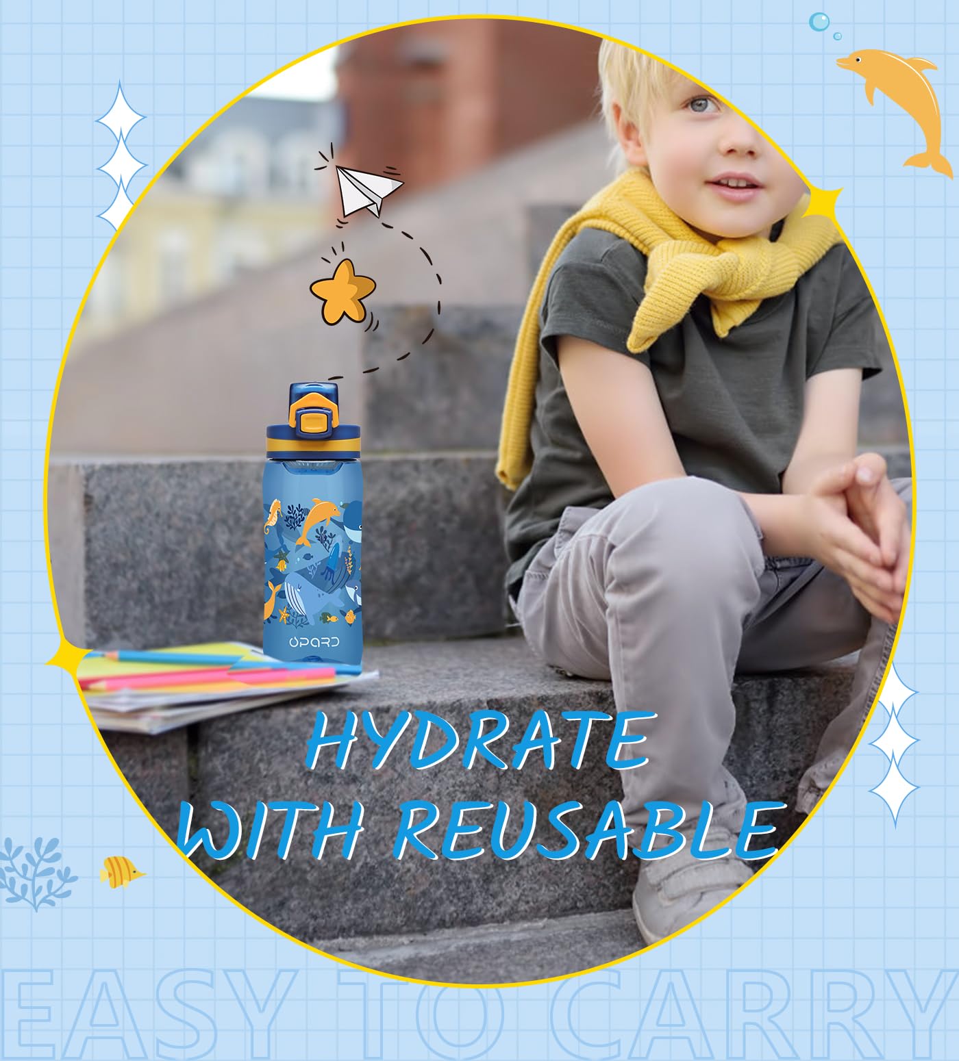 Opard 17oz Kids Water Bottle with Leak Proof Flip-Top Lid, Reusable BPA-Free Tritan for School and Travel