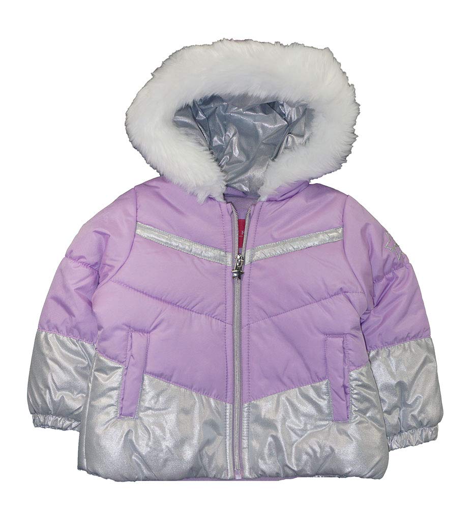 London Fog Girls' Little Snowsuit with Snowbib and Puffer Jacket, Violet Silver Foil, 5/6