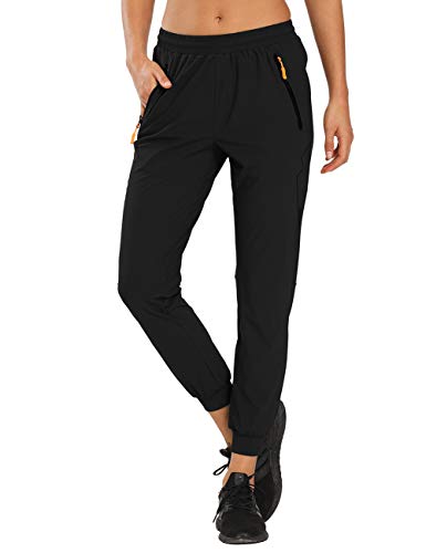 MOCOLY Women's Running Pants Athletic Joggers Sweat Pants Lightweight Hingking Cargo Sports Track Pants Zipper Pockets Black S
