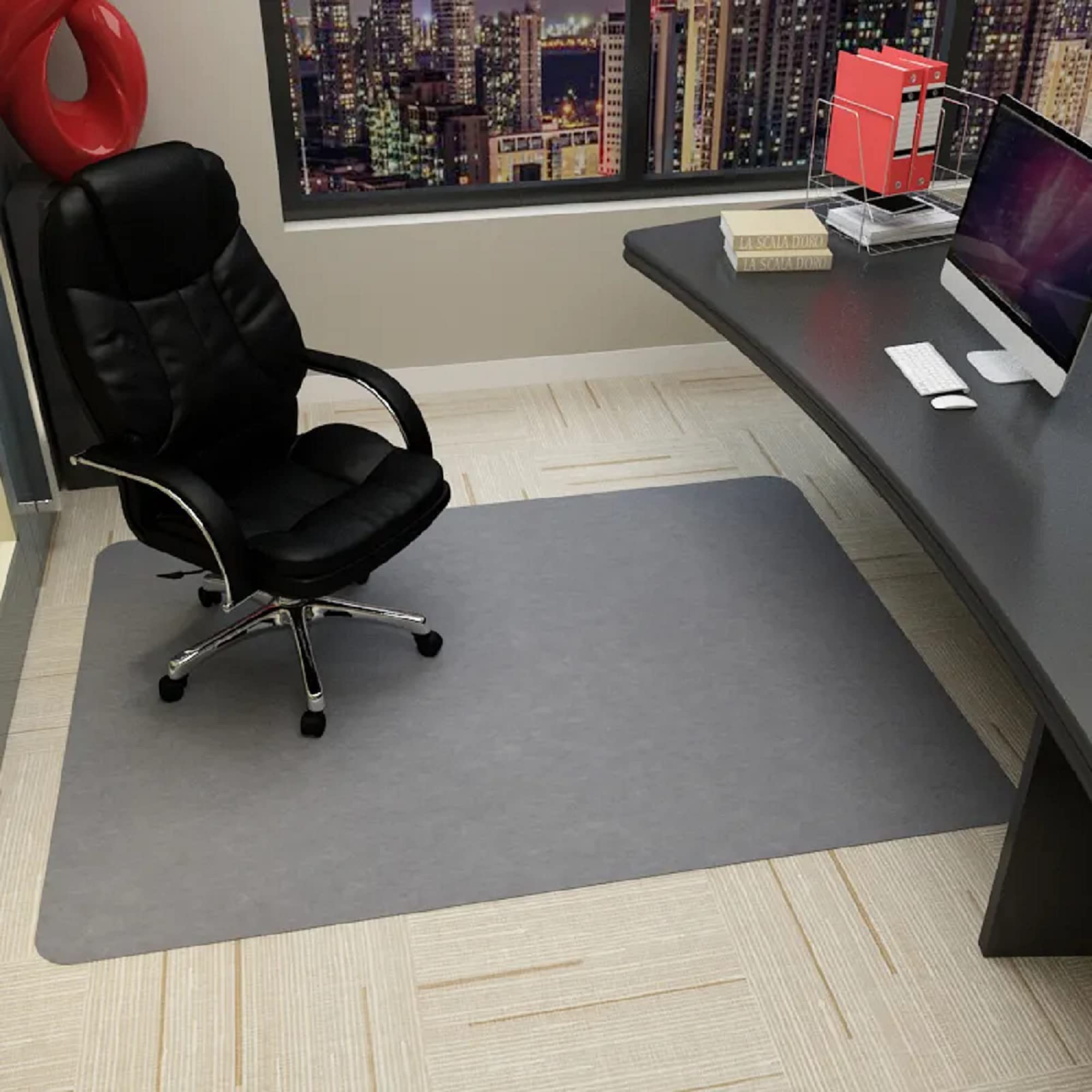 Po-vibes Office Chair Mat for Hardwood & Tile Floor, 47"x36" Computer Gaming Rolling Chair Mat, Under Desk Low-Pile Rug, Large Anti-Slip Floor Protector for Home Ofiice (Light Grey)