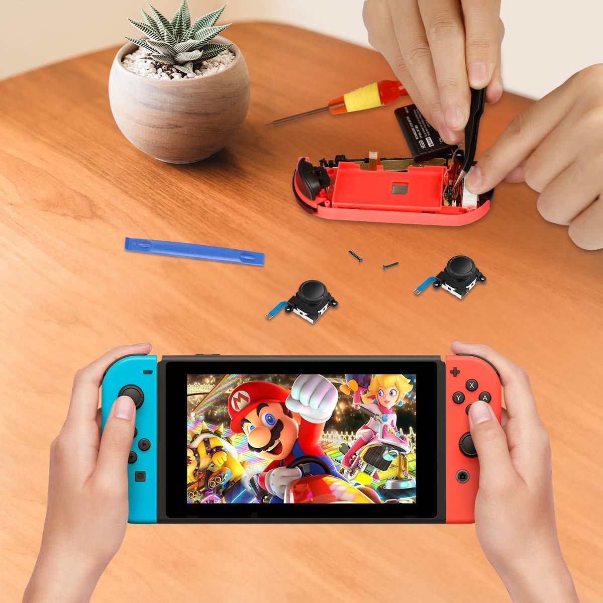 Nolansend Joypad Joystick Replacement for Switch, Repair Tool Kit for Switch and Joy Con with 2 Joystick Analog Thumb Sticks, Tri-Wing, Cross Screwdriver and 4 Thumbstick Caps