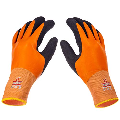 SAFEAT General Waterproof Work Gloves for Men and Women β Flexible, Double Coated Latex, Multipurpose, Sandy Grip Foam 1 Pair (Large)