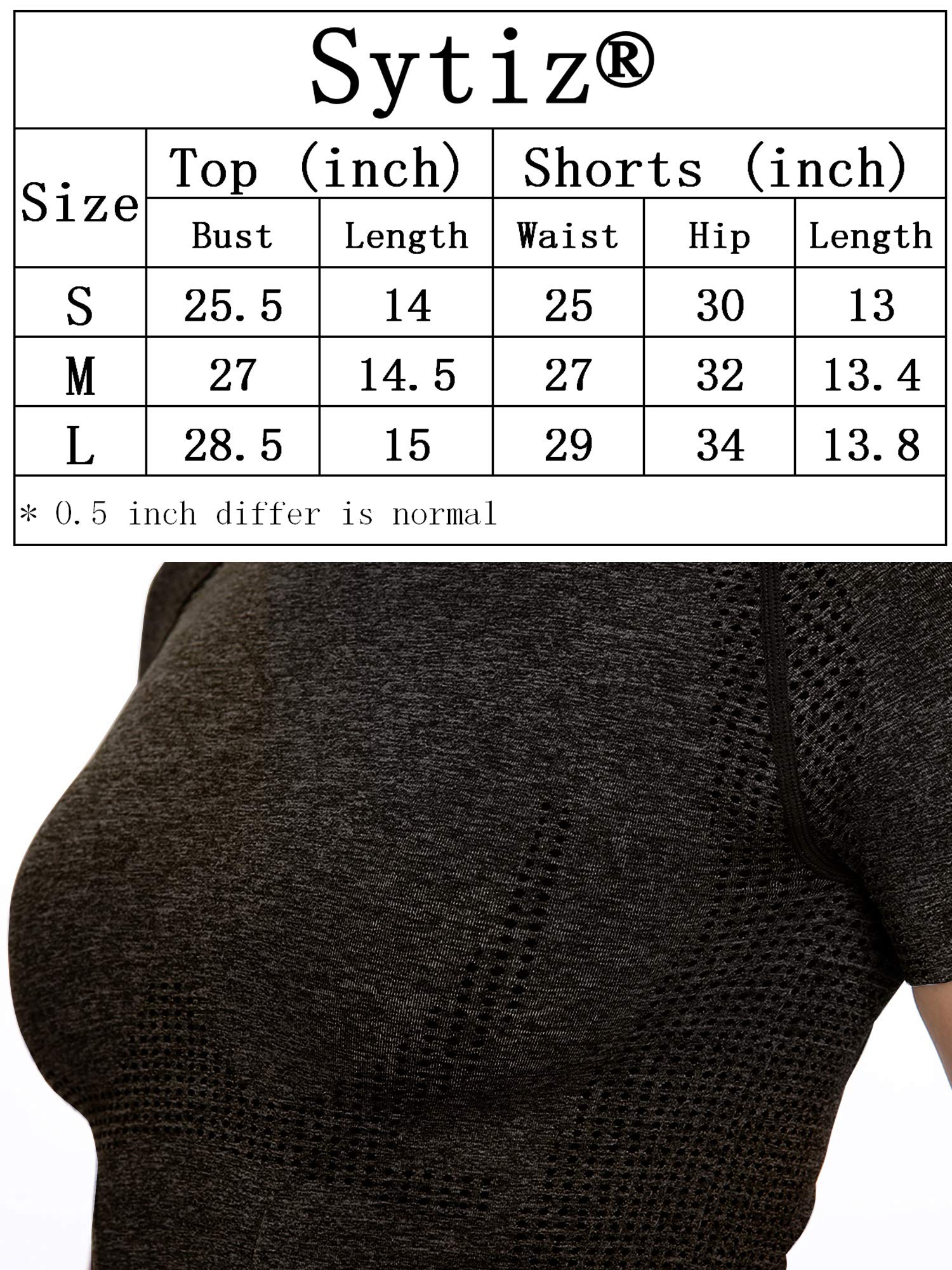 Sytiz Women Seamless Yoga Outfits 2 Piece Set Workout Gym Shorts + Short Sleeve Crop Top (sapphire blue, Medium)
