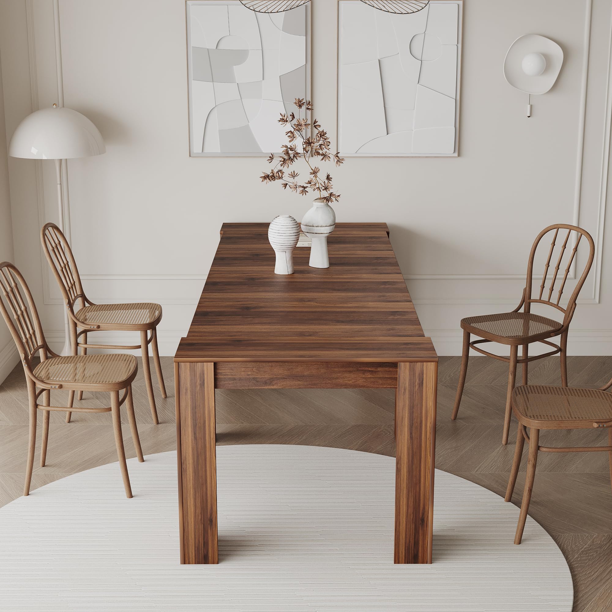 Mcltopz Expandable Dining Table, 20"-118.5" Kitchen Dining Room Table for 8-12, Multifunctional Extendable Kitchen Dinner Table, Long Large Rectangular MDF Wooden Kitchen Table Console Table (Walnut)