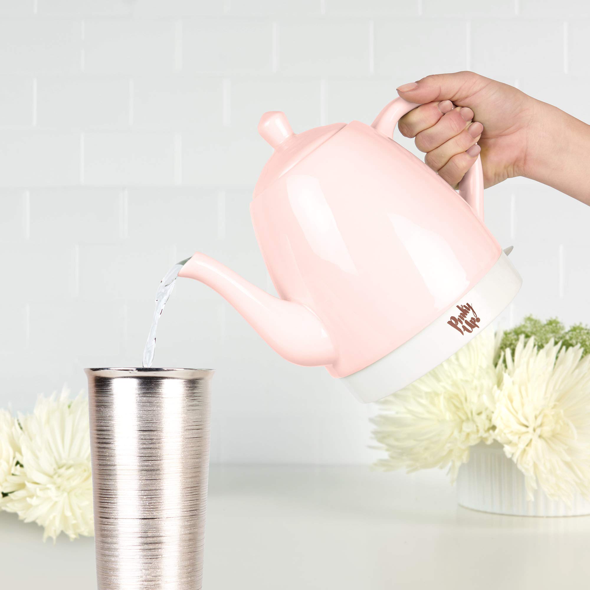 Pinky Up Noelle 1.5 L Ceramic Gooseneck Spout Electric Tea Kettle with Temperature Control - Cordless Design for Boiling Water Pot, Pink, Rose Gold