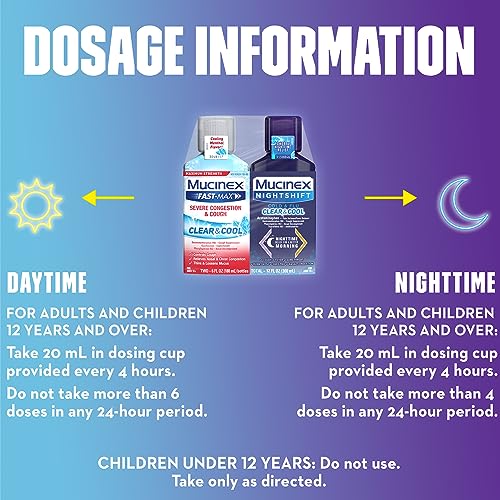 Maximum Strength MUCINEX Fast-MAX Severe Congestion & Cough Clear & Cool & MUCINEX Nightshift Cold & Flu Clear & Cool Liquid (2 x 6 fl. oz.) Multi-Symptom Relief with a Burst of Cooling Menthol