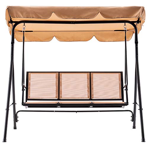 MCombo Outdoor Patio Canopy Swing Chair 3-Person, Steel Frame Textilence Seats Swing Glider, 4507 (Black)