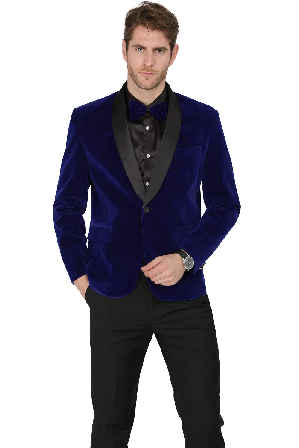 MAGE MALE Men's Velvet 2 Piece Suit Shawl Lapel One Button Slim Fit Tuxedo Blazer Party Dinner Jacket & Pants