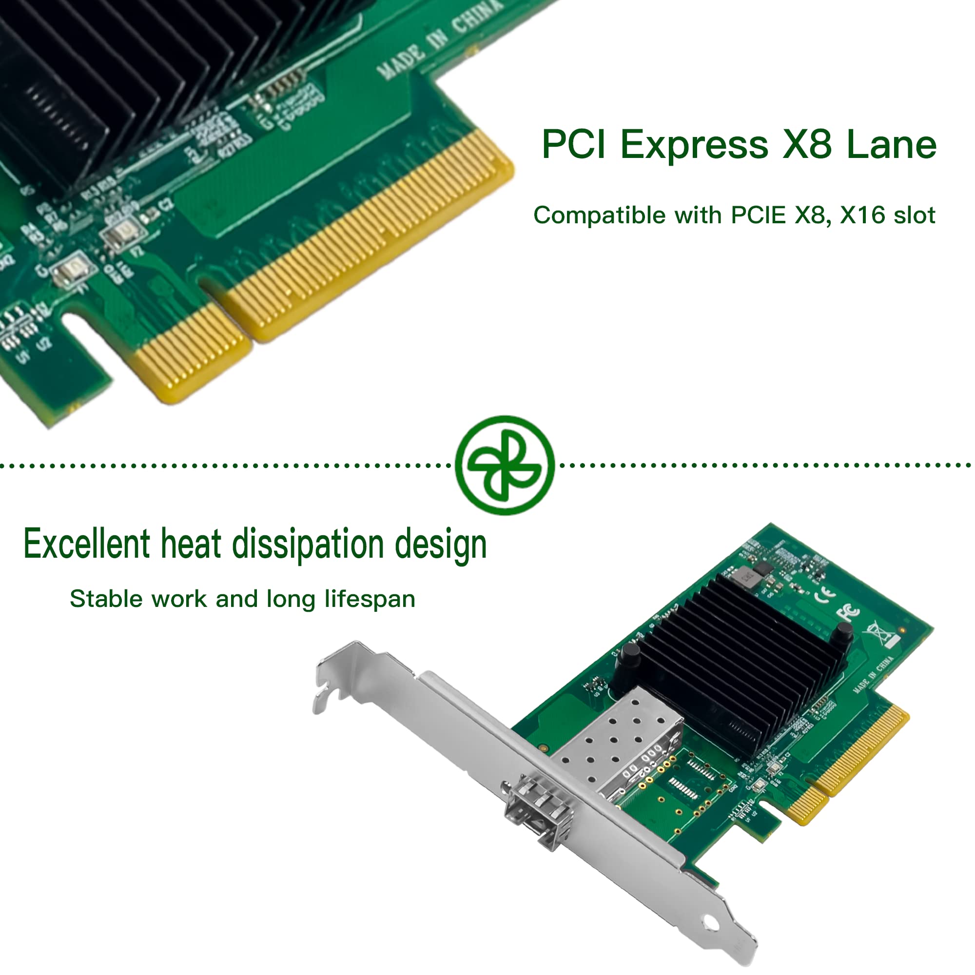 XZSNET 10G Network Card with Intel 82599EN Chip, 10GB PCI-E NIC Compare to Intel X520-DA1, Single SFP+ Port PCI Express Ethernet Adapter Support Windows/Windows Server/Linux/Freebsd/VMware ESXi
