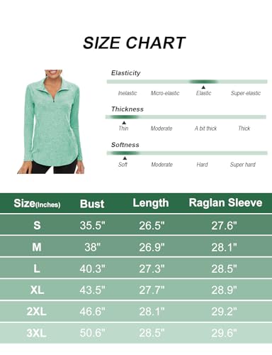 LURANEE Womens Long Sleeve Tee Shirt, Activewear Tops Workout Jackets Quarter Zip Pullover Athletic Yoga Running Tees Winter Petite Pilates Tennis Clothes Green 2XL