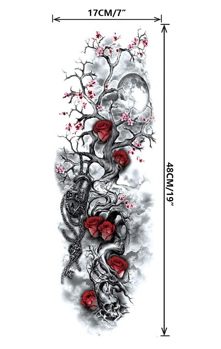 Pinone Full Arm Temporary Tattoo For Man Women L19“xW7”(12 Sheets)
