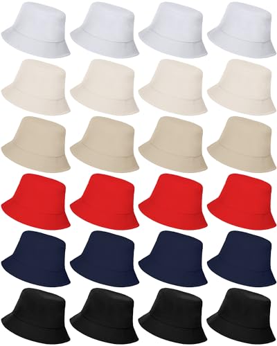 Vabean 24 Pcs Cotton Fishing Bucket Hat Solid Color Bucket Cap Unisex Summer Hats for Women Men Packable Fishmen Sun Hat (Vivid Color,Medium)