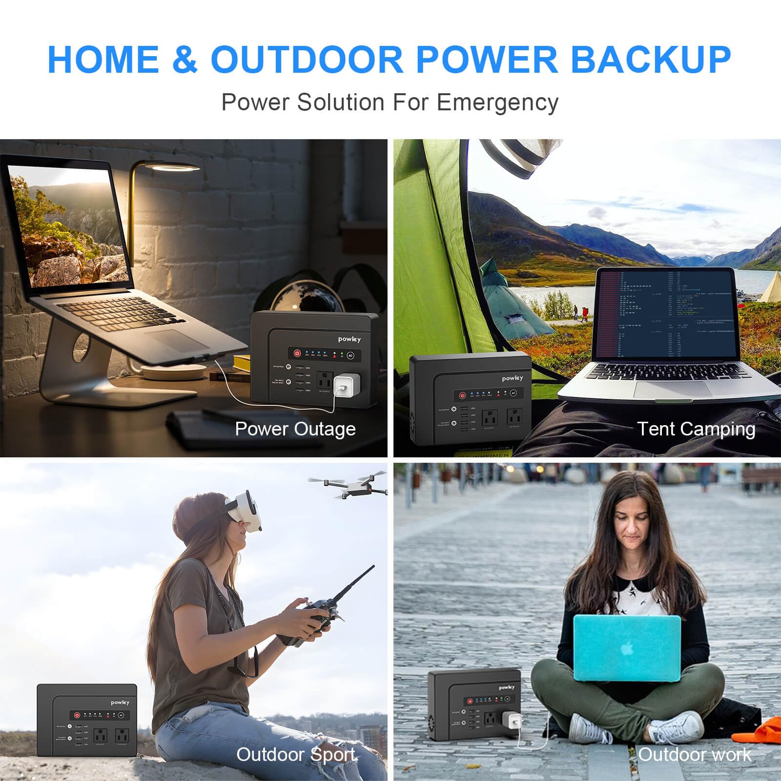 Powkey Portable Power Station 200W, 146Wh Portable Solar Generator Battery Pack with 2 Pure Sine Wave AC Outlets/4 USB A/1 DC Port, Lithium Battery Backup Power Supply for Camping Travel Outdoor Home