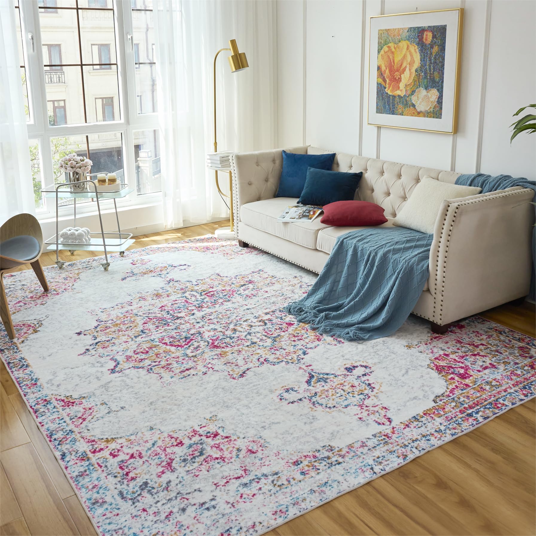 Machine Washable Rug 5'x 7' Vintage Design Washable Area Rugs with Non Slip Rugs for Living Room Bedroom Traditional Woven Rug Carpet Stain Resistant Dining Home Office Boho Rug