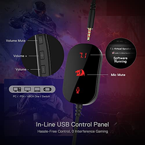 Redragon H520 Icon Wired Gaming Headset, 7.1 Surround Sound - Memory Foam Earpads - 50MM Drivers Headphone- Detachable Microphone with Pro Driver - Works with PC, PS4/3 & Xbox One/Series X, NS