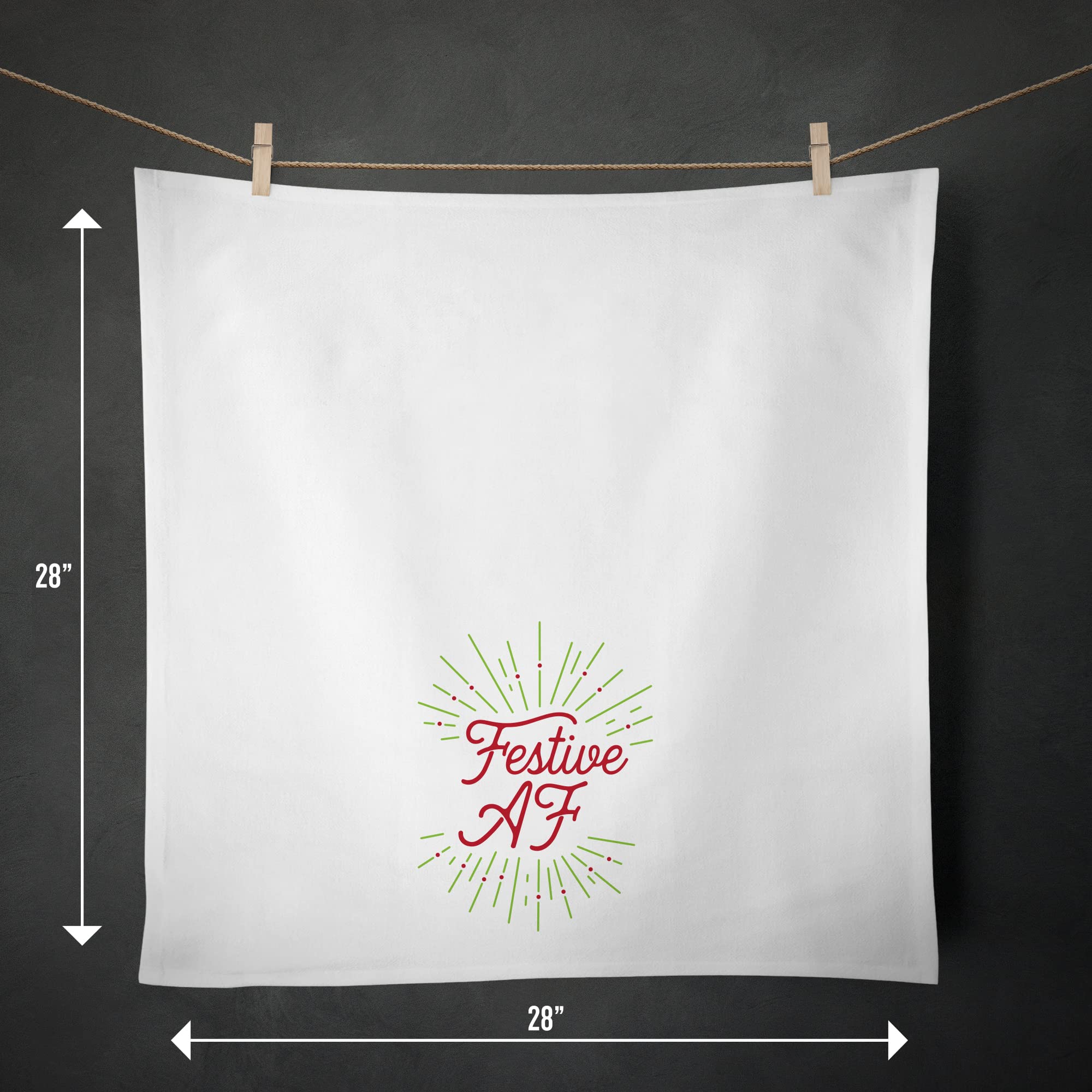 RubiaRojo Holiday Kitchen Towel β Festive AF β White Flour Sack Hand Towel