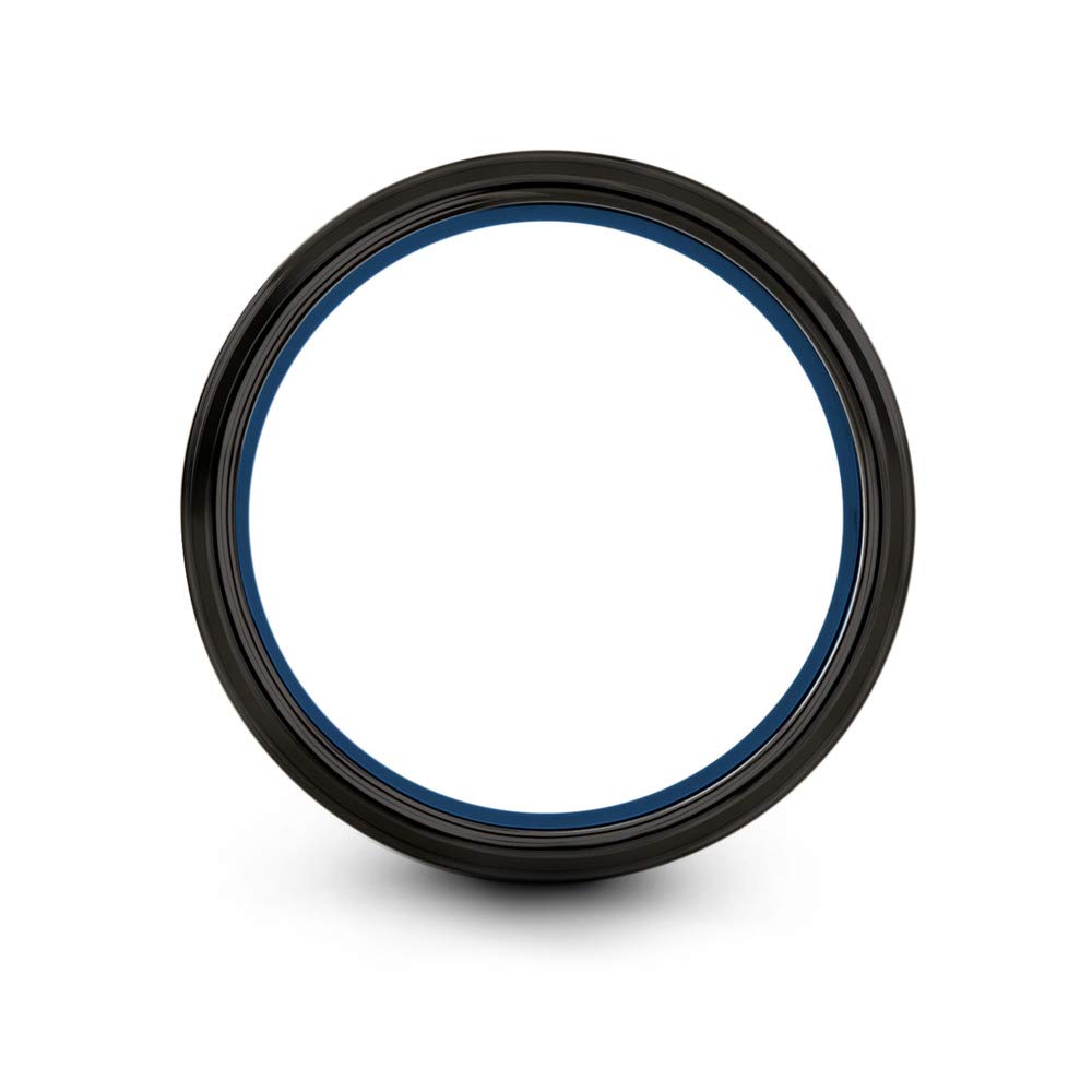 P. Manoukian Tungsten Carbide Wedding Band Ring 6mm for Men Women Blue Interior Blue Center Line Step Bevel Edge Black Grey Brushed Polished Comfort Fit Anniversary Size 6.5