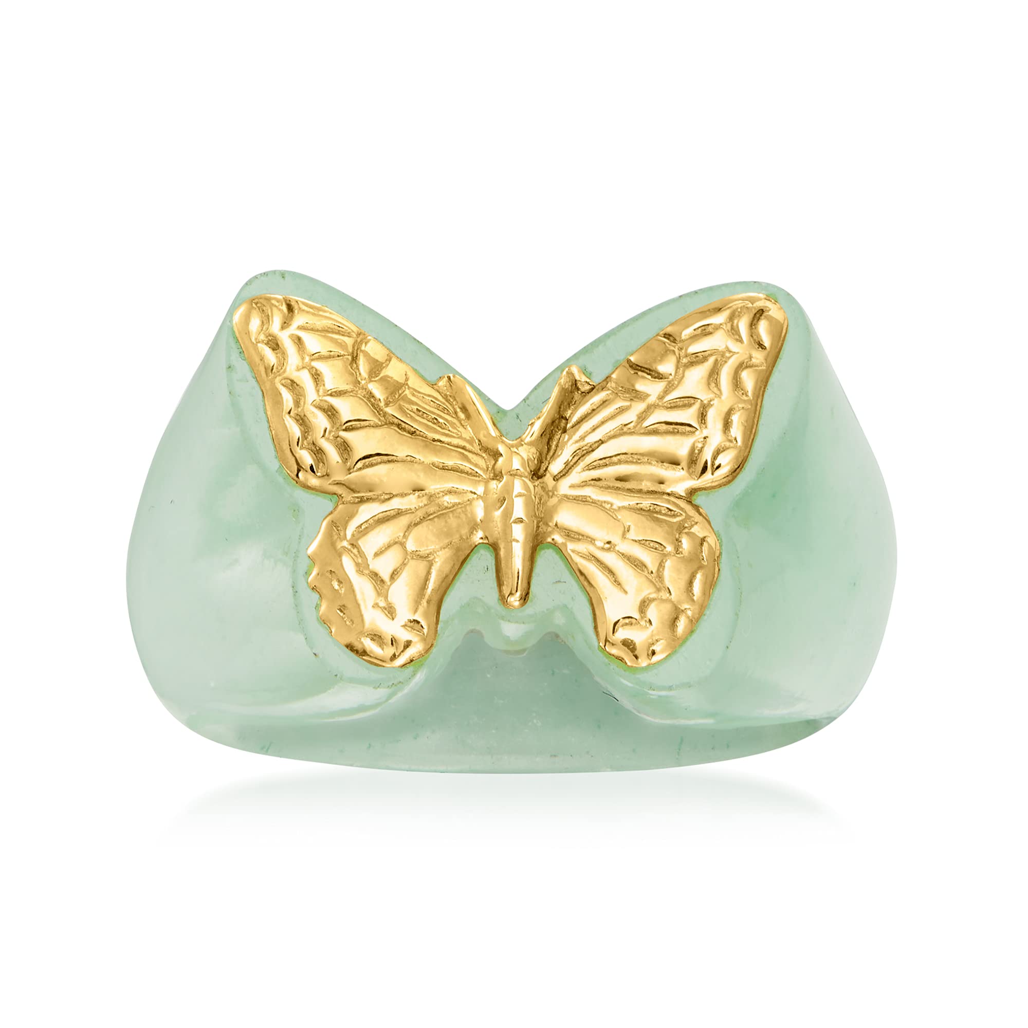 Ross-Simons Jade Butterfly Ring in 14kt Yellow Gold. Size 7