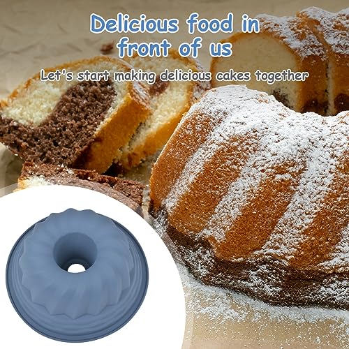 YASYU Silicone Fluted Tube Cake Pan,Non Stick Swirl Cake Baking Mold with Handle,Perfect Bakeware for Jello, Gelatin, Bread,7.5 inch Baking Pan, BPA Free