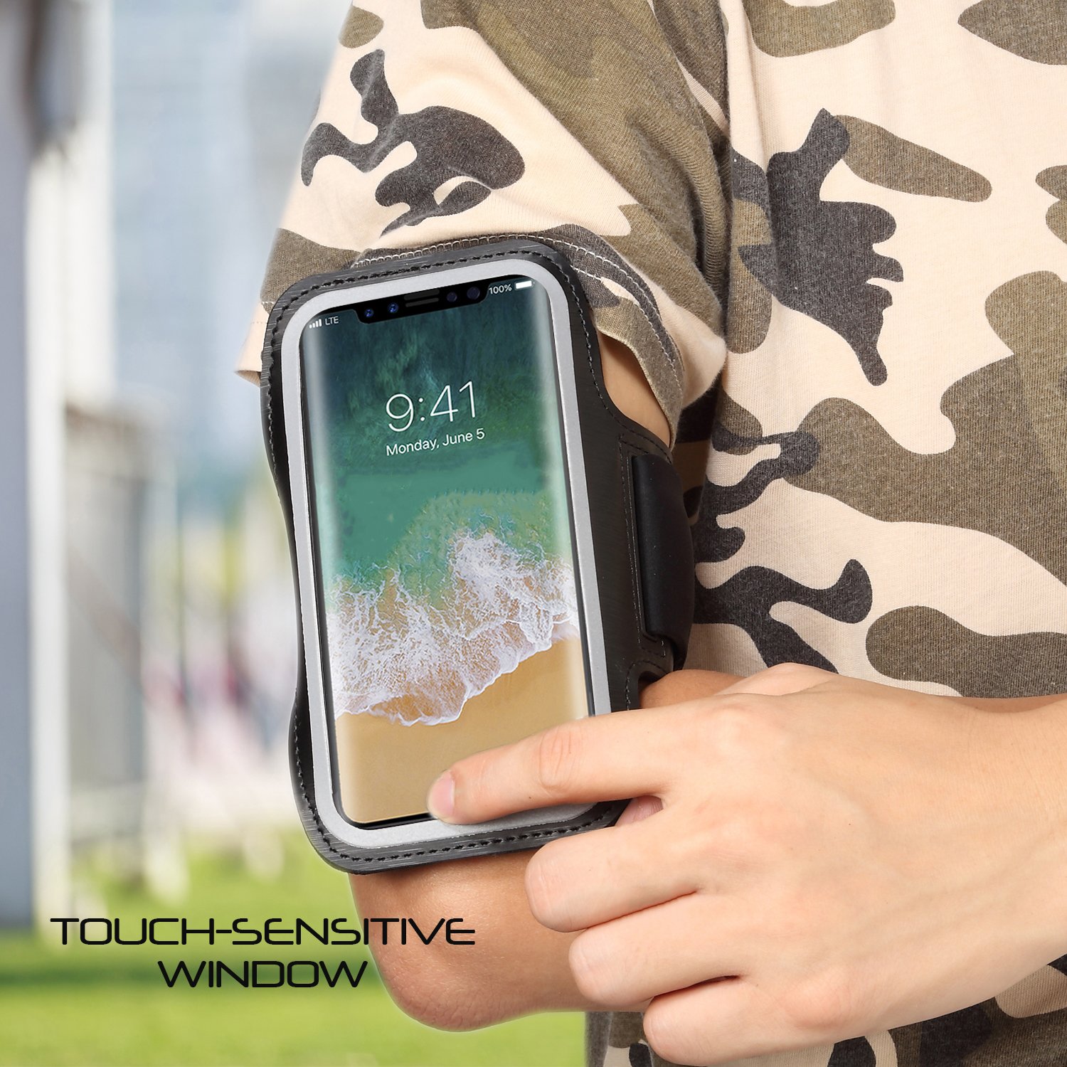 Luvvitt Armband designed for iPhone X / XS Sport Exercise Band with Key Holder Pocket designed for Apple iPhone X and XS with 5.8 inch Screen 2017-2018 - Black