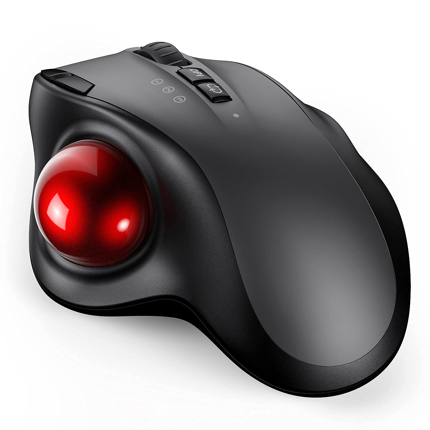 VssoPlor Wireless Trackball Mouse - 2.4G USB + Dual Bluetooth Rollerball Mouse, Easy Thumb Control, Rechargeable Ergonomic Mouse Trackball for Mac, Laptop, PC, iPad, Windows, Android, iOS (Black)