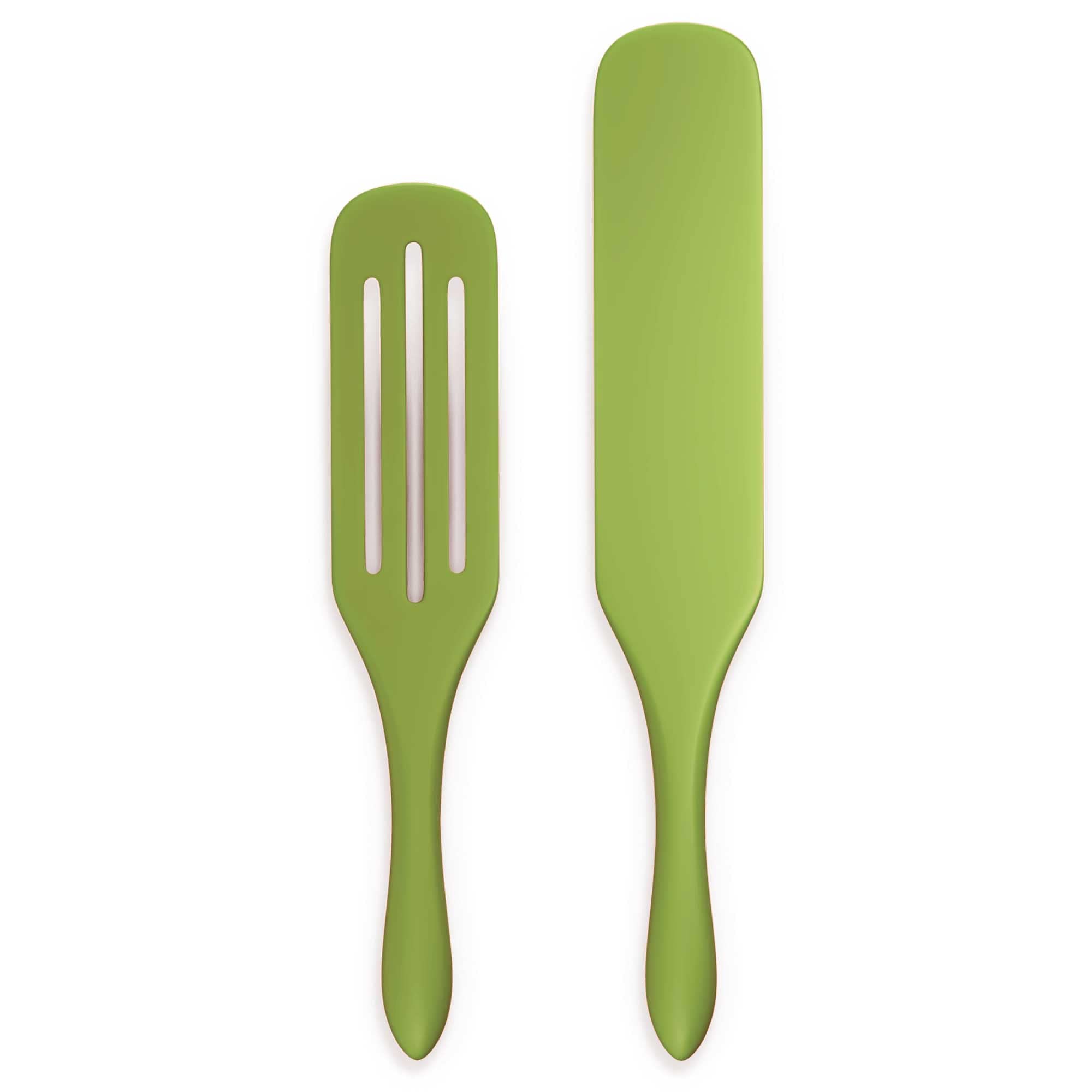 Mad Hungry Spurtle Silicone Set 2-Piece - Kitchen Spatula Spoon Tools for Cooking, Narrow Jar Scraper, Mixing Spoons, Icing Cake & Frosting Knife Spreader, Slim & Slotted Thin Paddle Spurtles Utensil