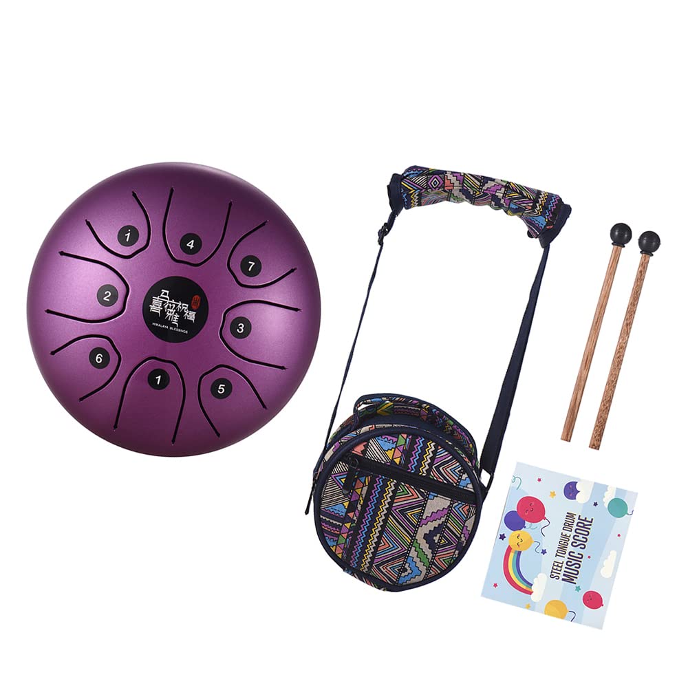 Sasuori 5.5 Inch Mini 8-Tone Steel Tongue Drum C Key Percussion Instrument Handpan Drum with Drum Mallets Carry Bag Purple