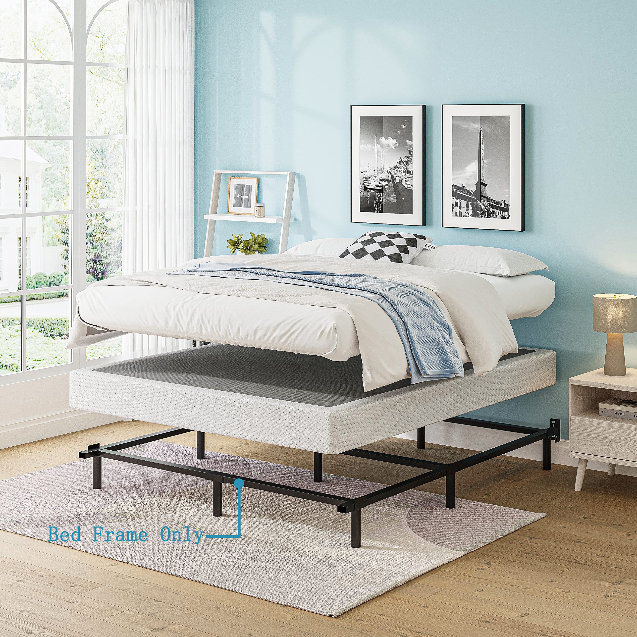 LIJQCI Queen Metal Bed Frame, 7 in Heavy Duty Platform, Adjustable, Noise Free, Black