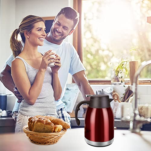 Stainless Steel Thermal Coffee Carafe Dispenser, Unbreakable Double Wall Vacuum Thermos Flask Large Capacity 56oz 1.6L Water Tea Pot Beverage Pitcher for Banquet and Easter Party(Bright Red)